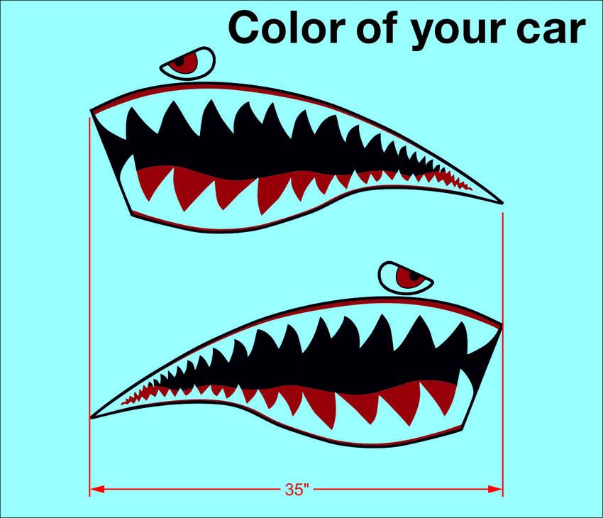 Pair Warhawk Sticker Decal Vinyl Flying Tiger Shark Teeth Jet Bite War Hawk